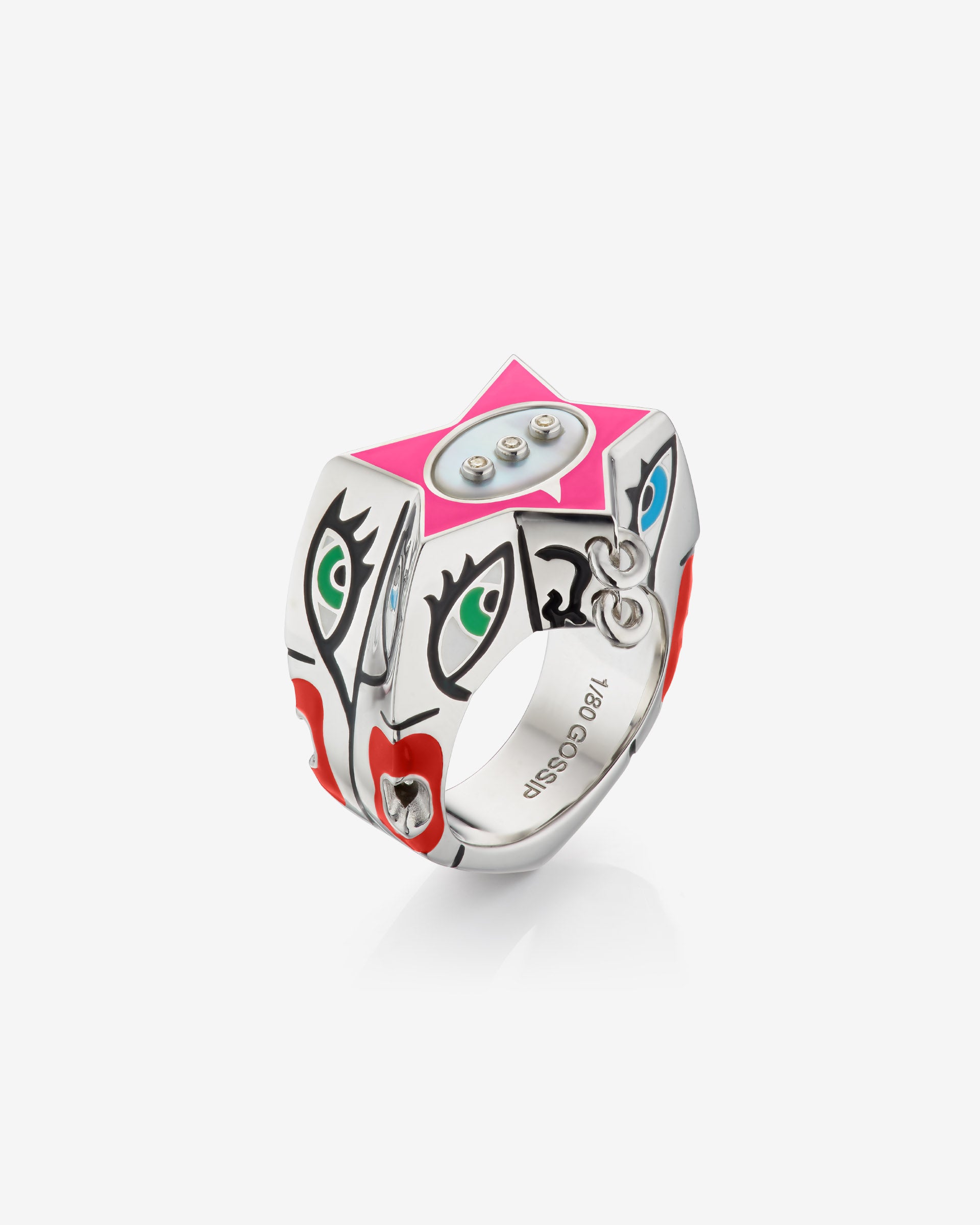 Silver Gossip Ring with Pink Enamel Star | Stephen Webster