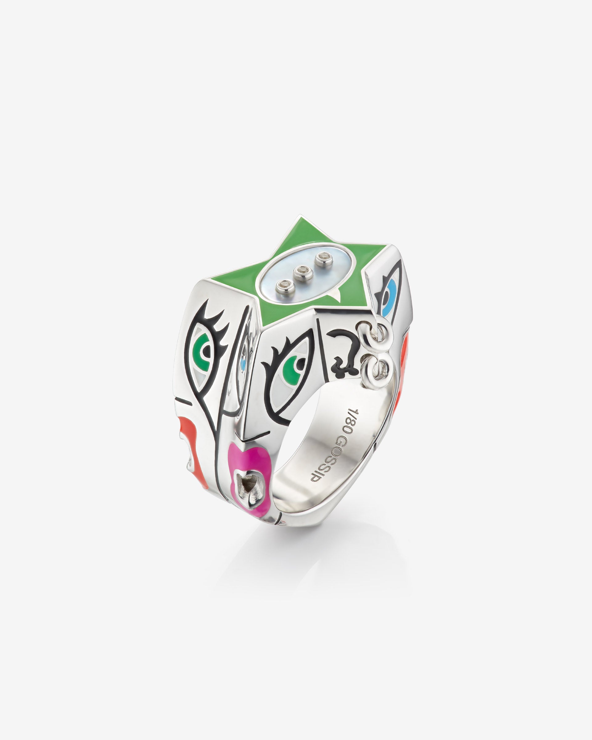 Silver Gossip Ring with Neon Green Enamel Star | Stephen Webster