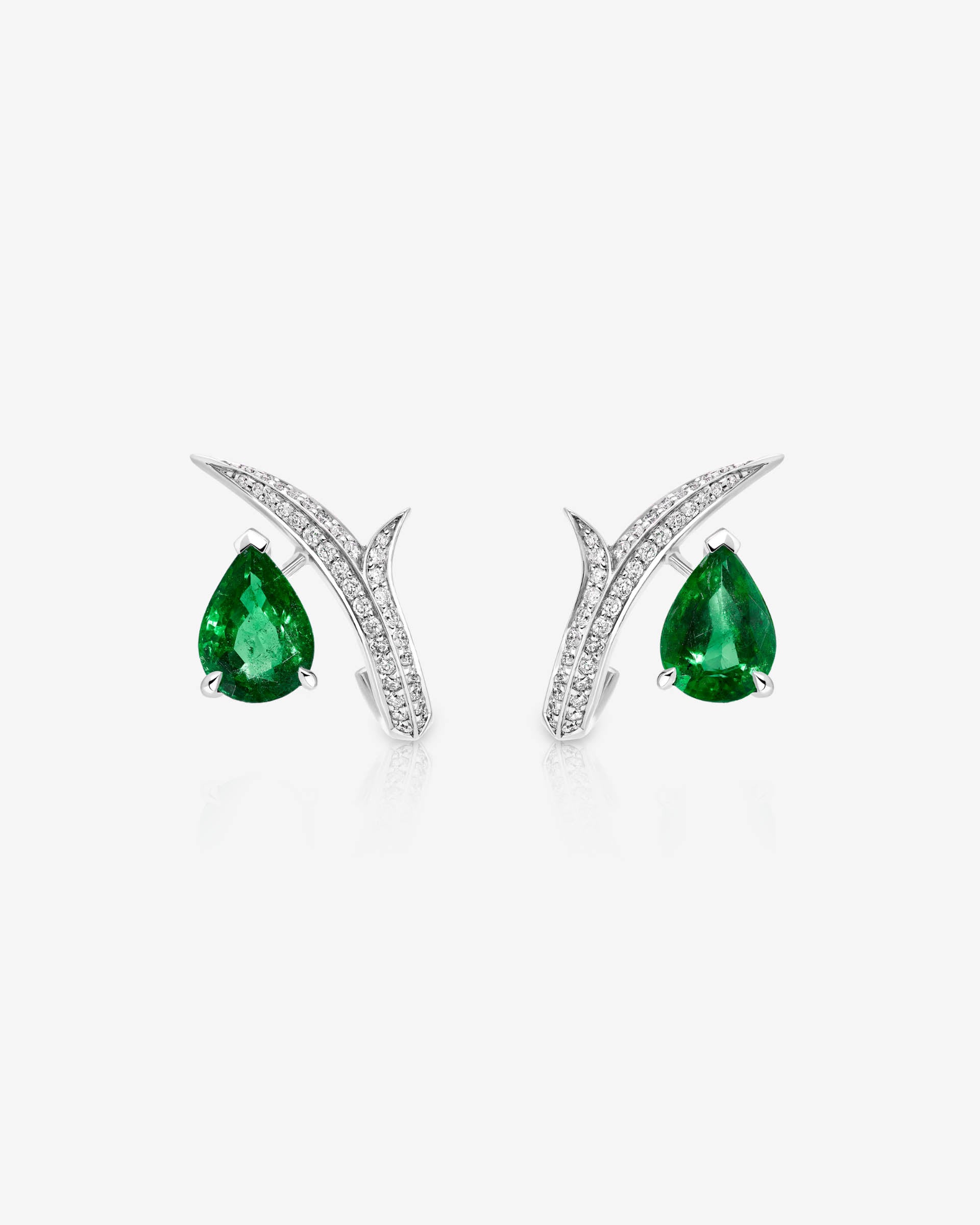 Emerald Pear White Gold Studs | Stephen Webster
